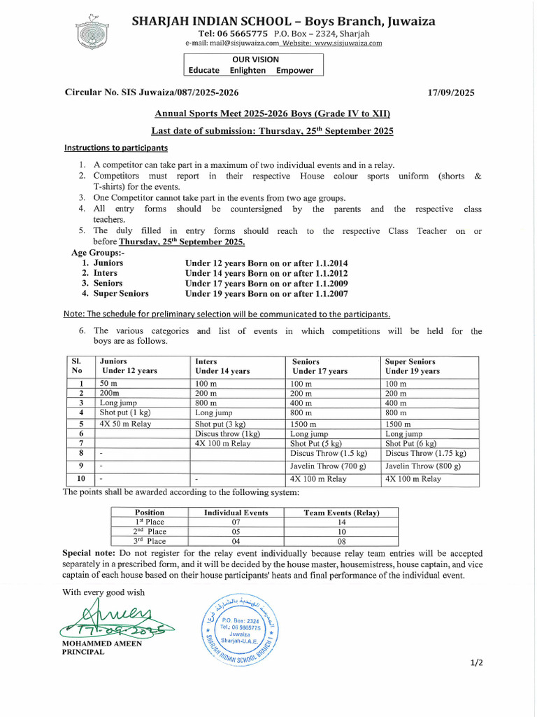 Grade 4 To 12 Only - Annual Sports Meet | PDF