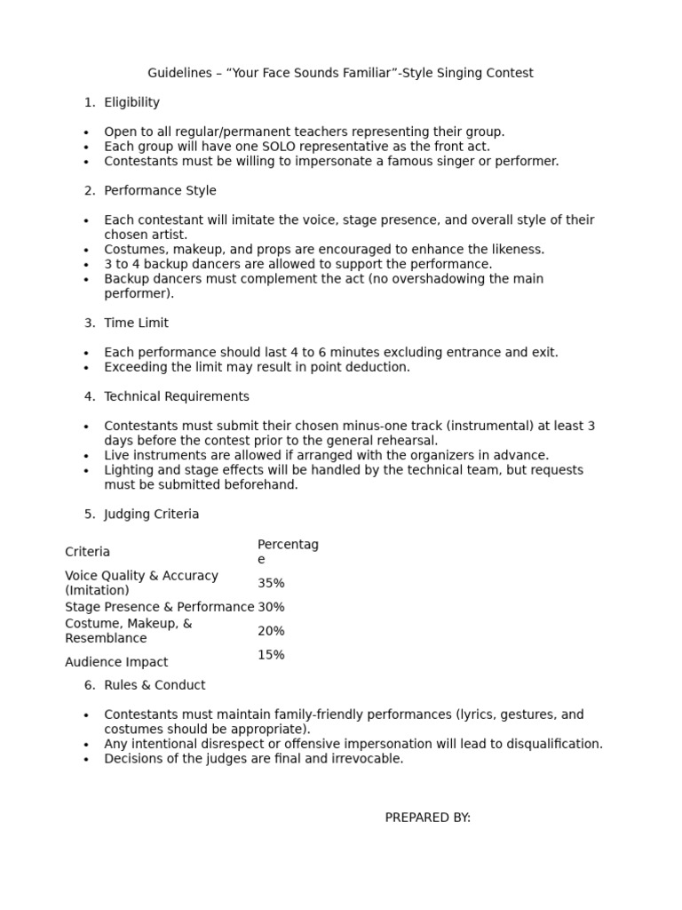 Guidelines for Singing Contest Participation | PDF