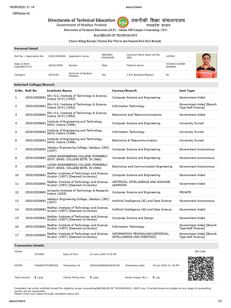 Choice Filling Round 1 ST | PDF | Artificial Intelligence ...