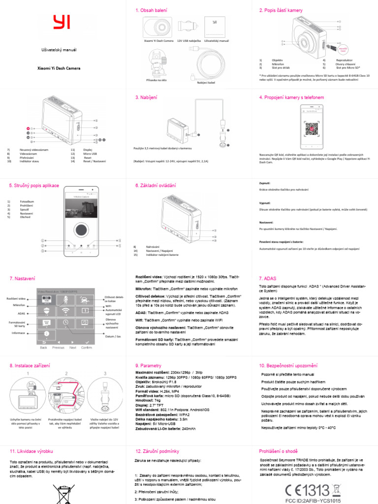 Xiaomi Yi Dashcam Manual CZ | PDF
