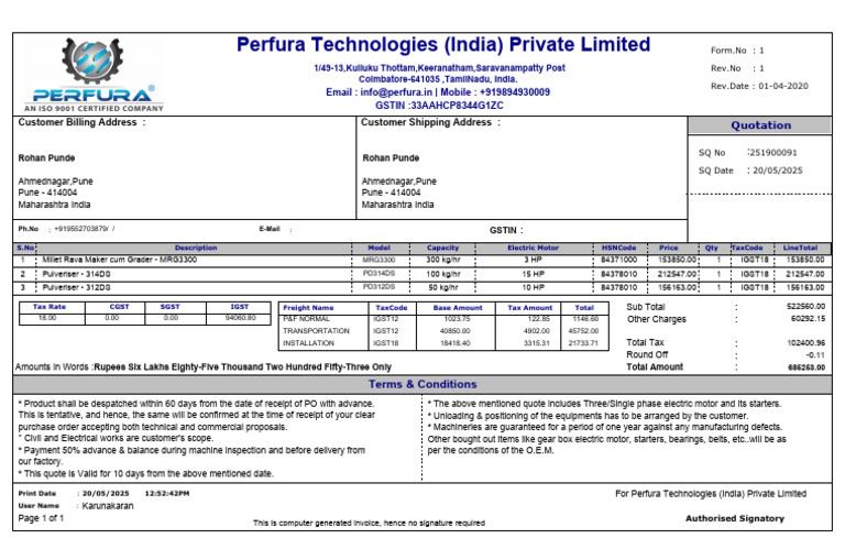 2025 05 20 251900091 Rohan Punde | PDF | Receipt