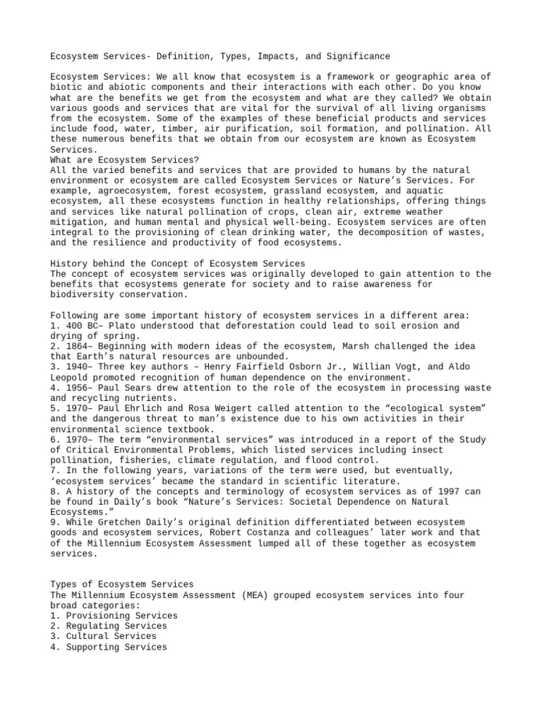Ecosystem Services - Definition, Typ | PDF | Ecosystem | Soil