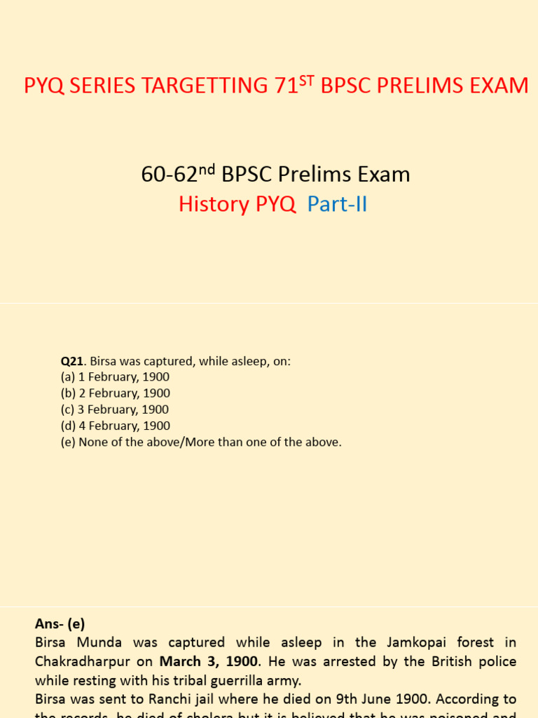 BPSC Prelims History PYQ Analysis | PDF | Politics Of India ...