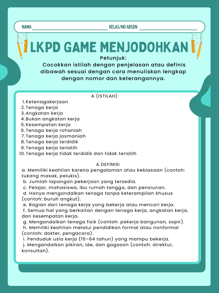 LKPD Game Menjodohkan TP 1 Ketenagakerjaan | PDF