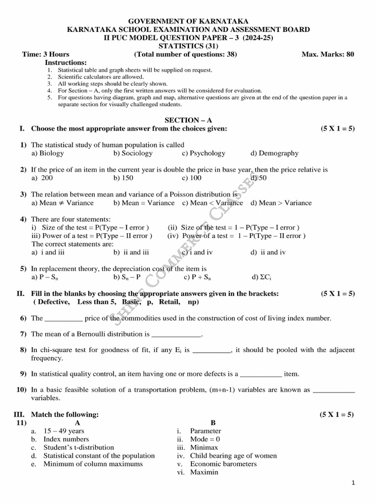 31 Statistics MQP 3 | PDF