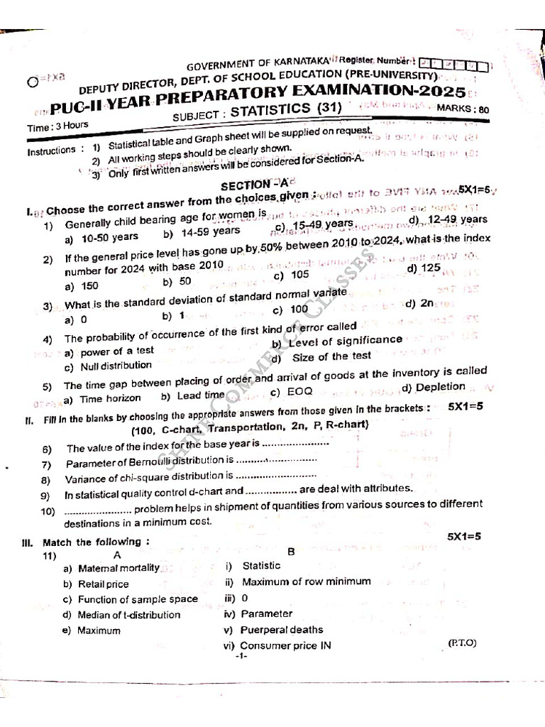 31 IIPU Statistics Preparatory Question Papers 2025 | PDF