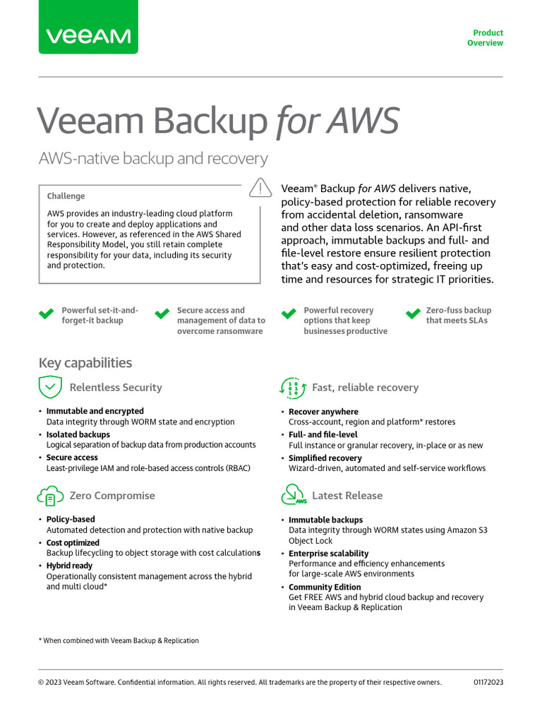 Veeam Backup Aws Product Overview | PDF | Cloud Computing | Backup