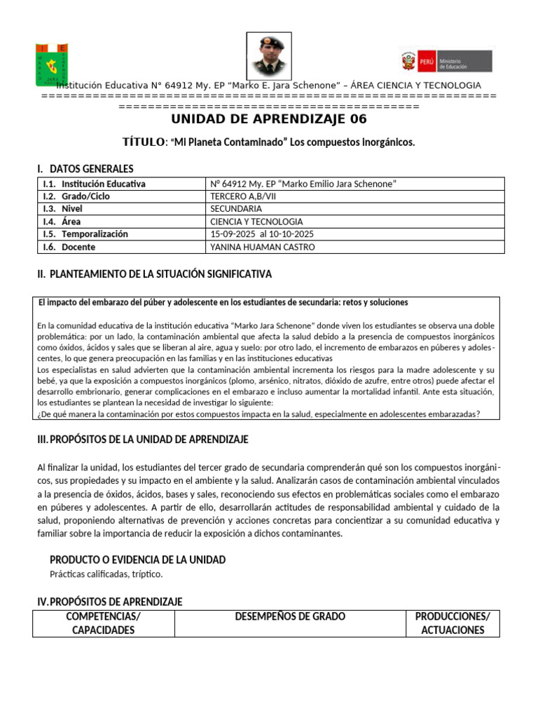 UNIDAD DE APRENDIZAJE #06-TERCERO C y T-2025 | PDF | Tabla periódica ...