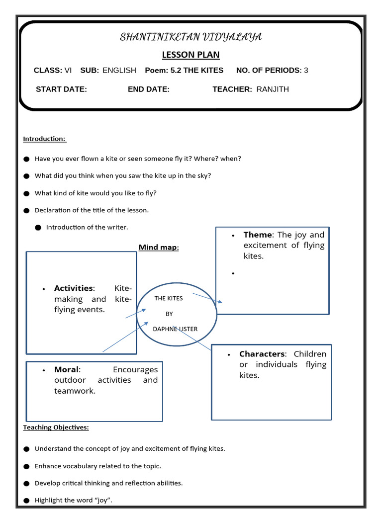Lesson Plan for "The Kites" Poem | PDF | Kite
