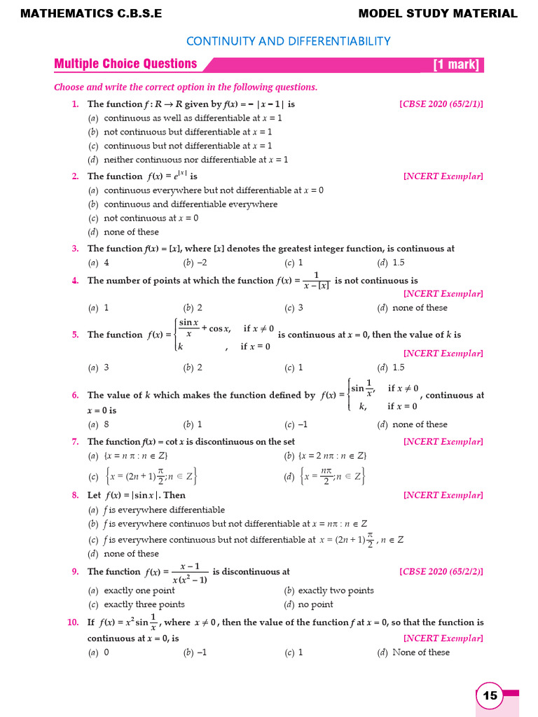 Math - Continuity and Differentiability | PDF | Function (Mathematics ...