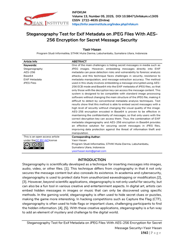 AES-256 Steganography in JPEG EXIF Metadata | PDF | Encryption ...