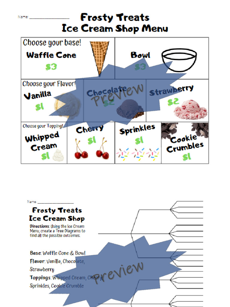Tree Diagram Probability Ice Cream Shop | PDF