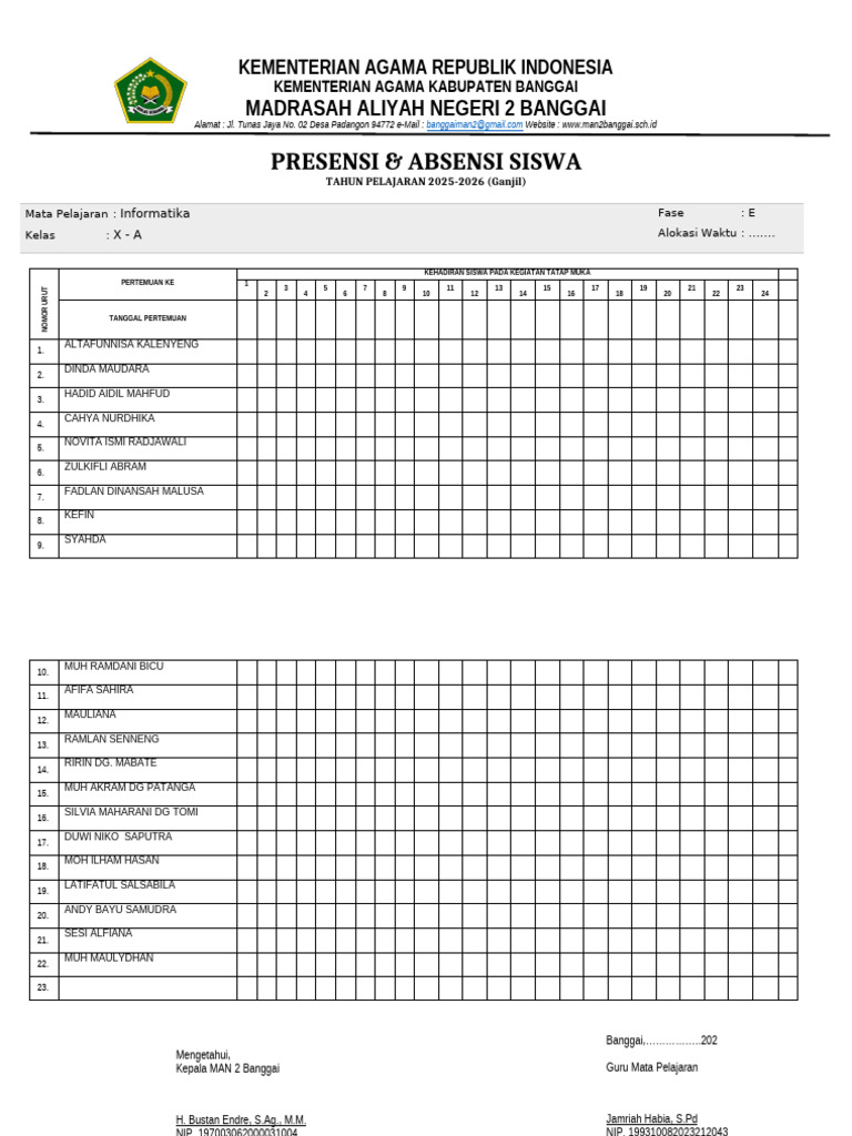 Contoh ABSENSI SISWA | PDF