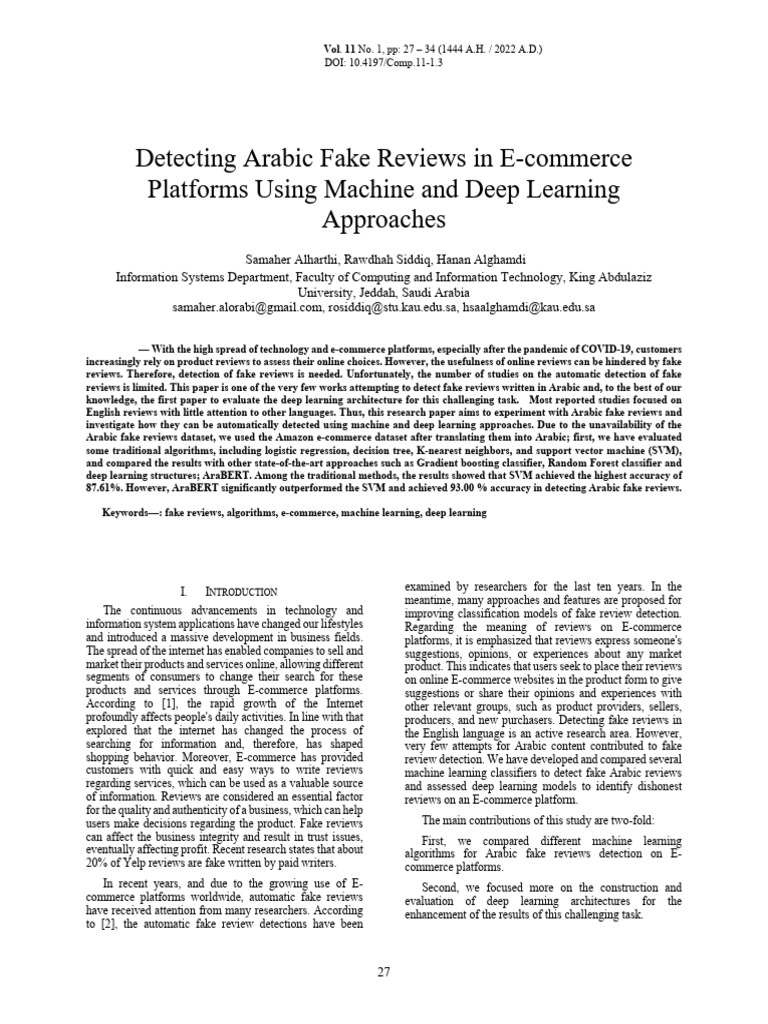 Detecting Arabic Fake Reviews with AI | PDF | Machine Learning ...