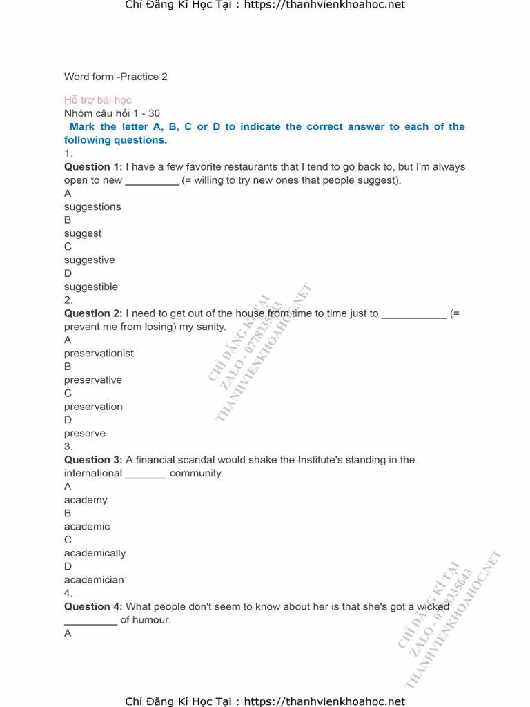 Word Form - Practice 2 | PDF