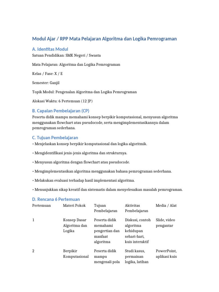 Modul Ajar Algoritma Dan Logika Pemrograman | PDF