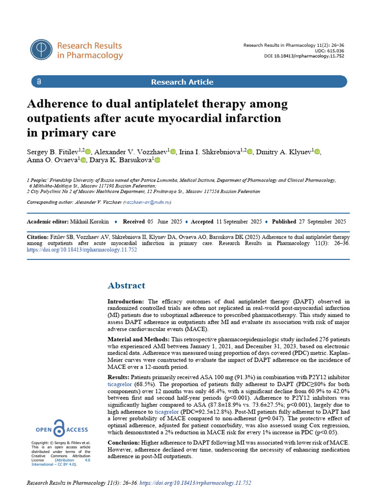 Adherence To Dual Antiplatelet Therapy | PDF | Medical Treatments ...