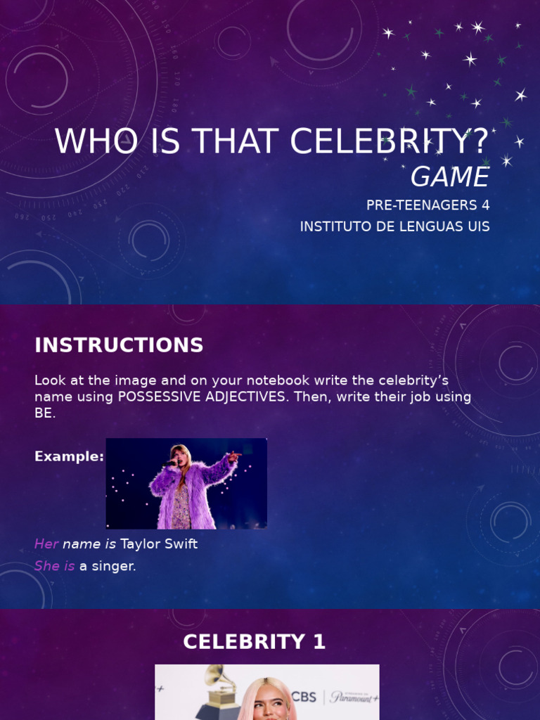 WHO IS THAT CELEBRITY - Game Simple Present BE and Possessive ...