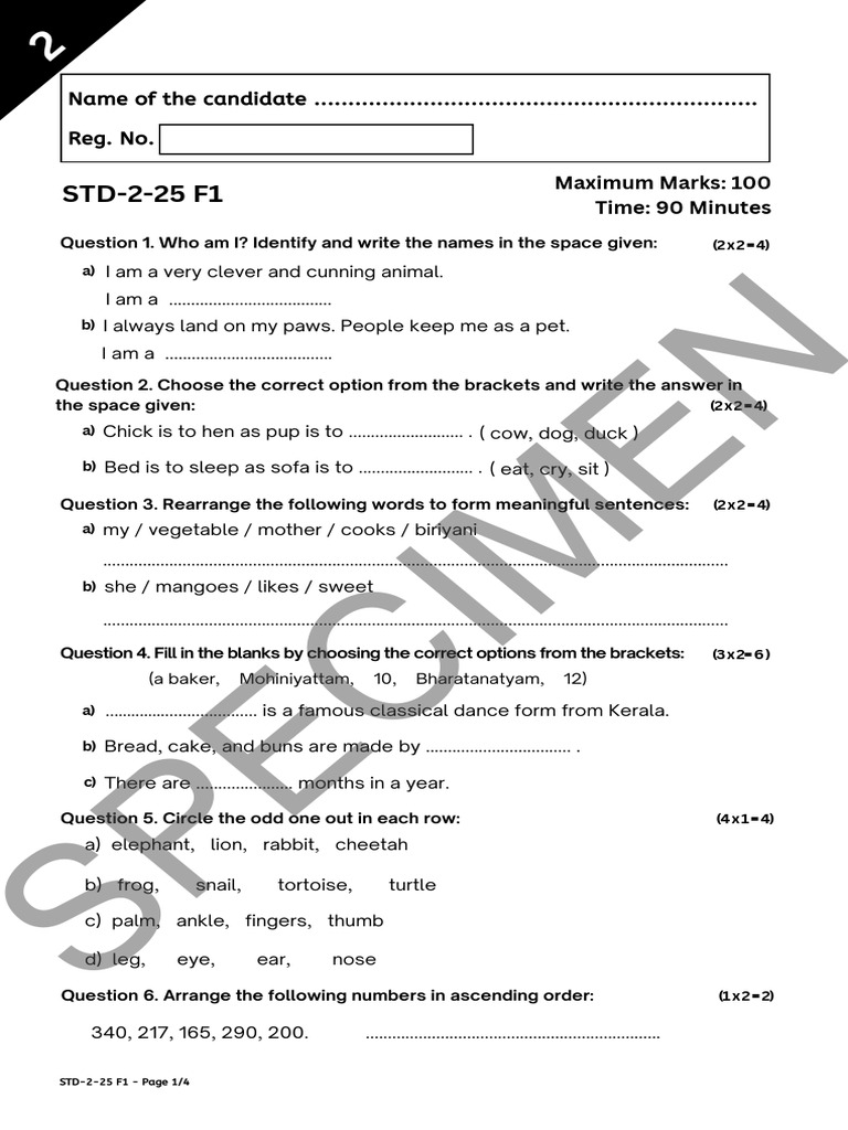 Class 2 Exam Paper 2025 | PDF