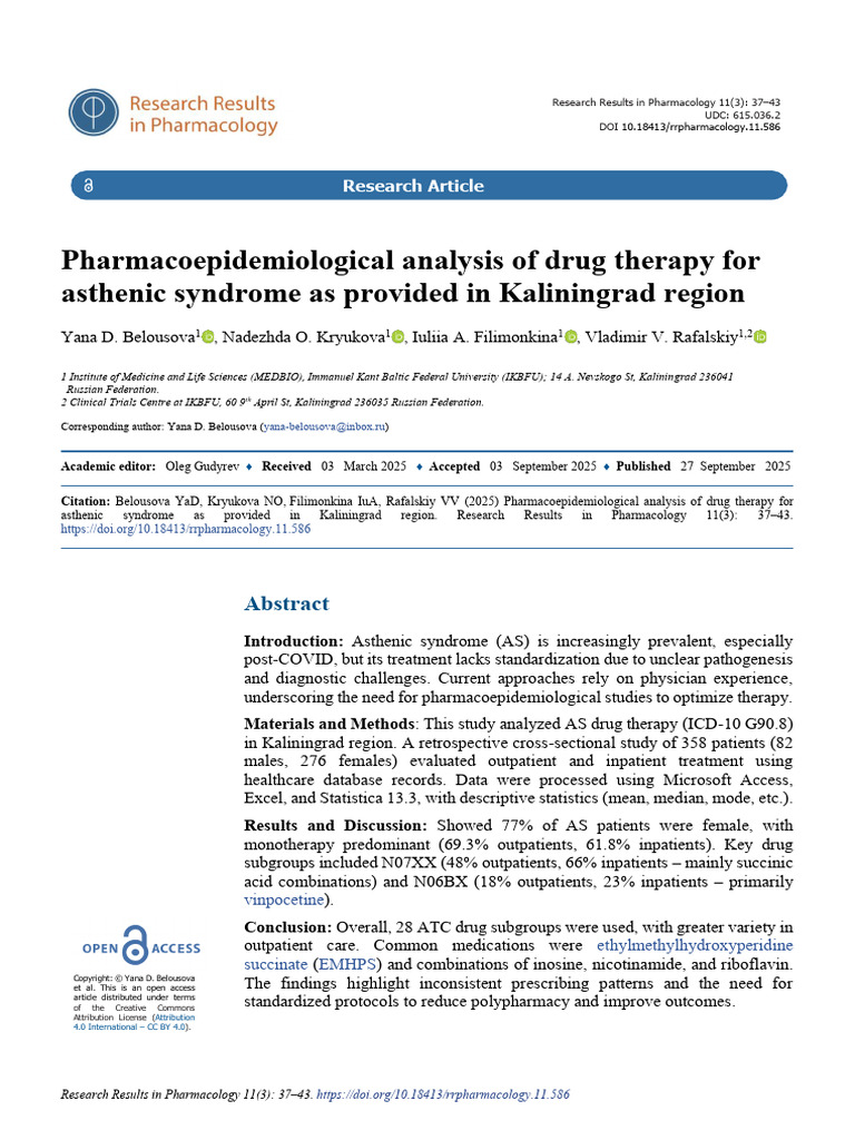 Pharmacoepidemiologicalanalysis of drug therapy for asthenic syndrome ...