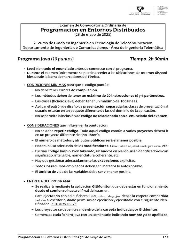 Examen de JAVA | PDF | Java (lenguaje de programación) | Programa de ...