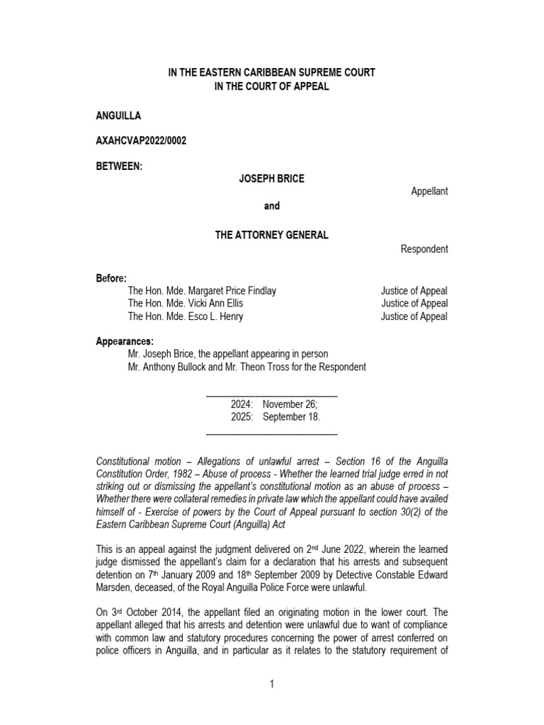 In The Eastern Caribbean Supreme Court in The Court of Appeal Anguilla ...