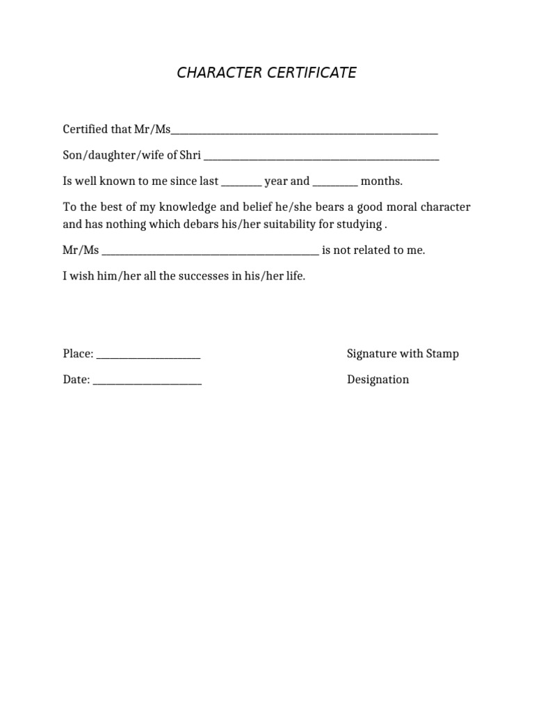Character Certificate | PDF