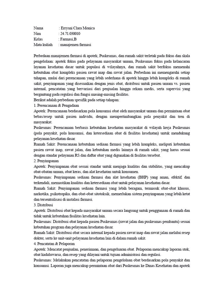 Nama Tugas Manajemen Farmasi Errysni Clara Monica | PDF