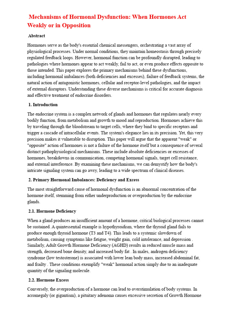 Mechanisms of Hormonal Dysfunction | PDF | Hormone | Cell Signaling