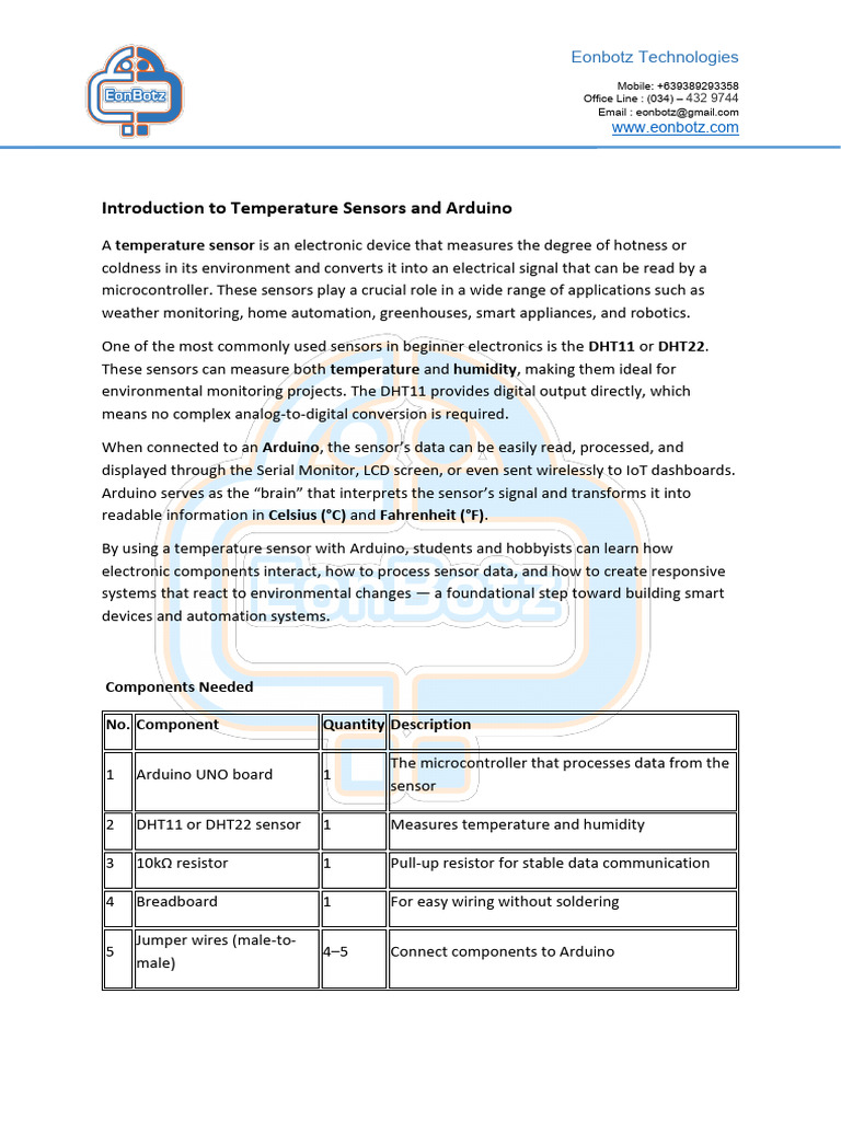 Introduction to Temperature Sensors and Arduino | PDF | Arduino | Sensor