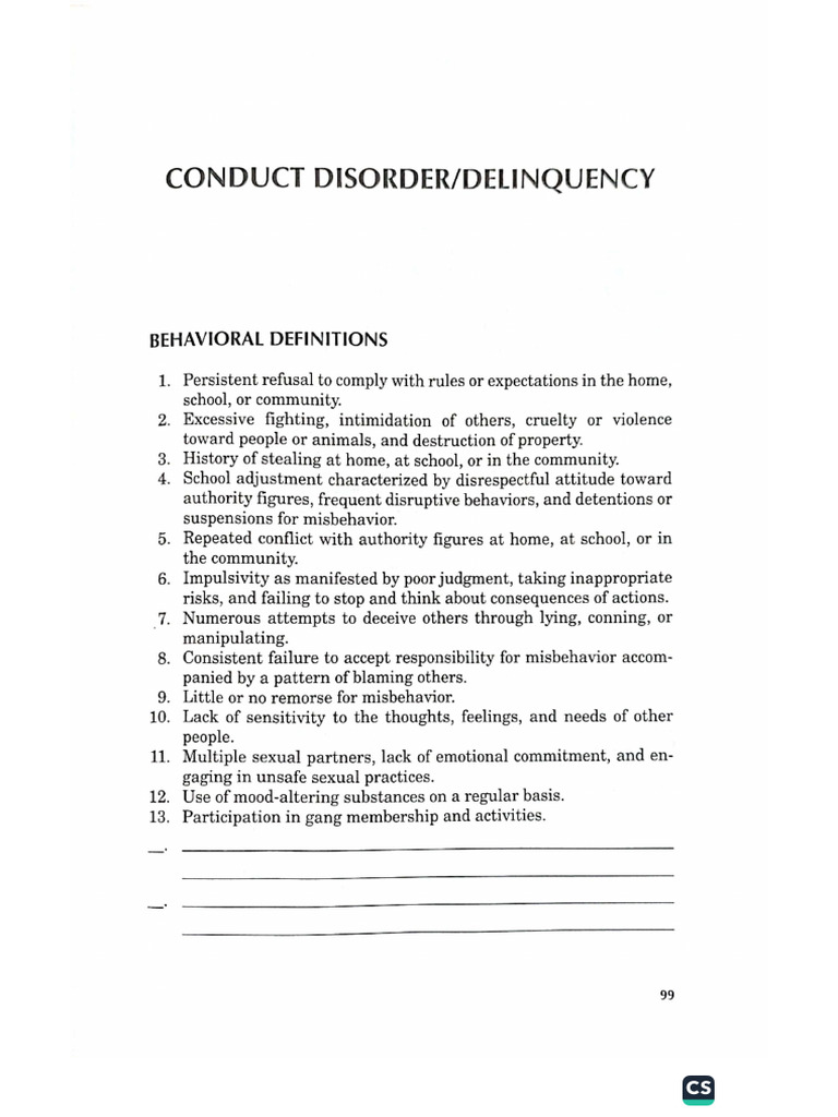 Conduct Disorder Treatment Plan | PDF