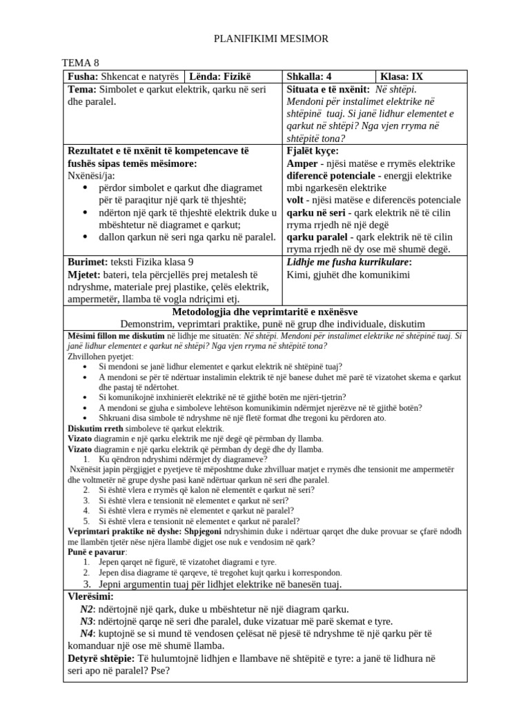 Tema 8. Simbolet e Qarkut Elektrik, Qarku Ne Seri Dhe Ne Paralel | PDF