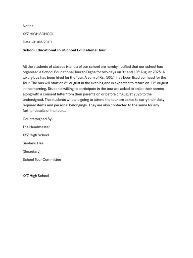 Educational Tour Notice for Students | PDF