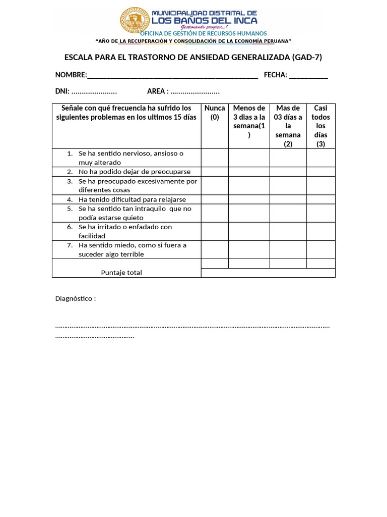 Escala GAD-7 para Ansiedad Generalizada | PDF