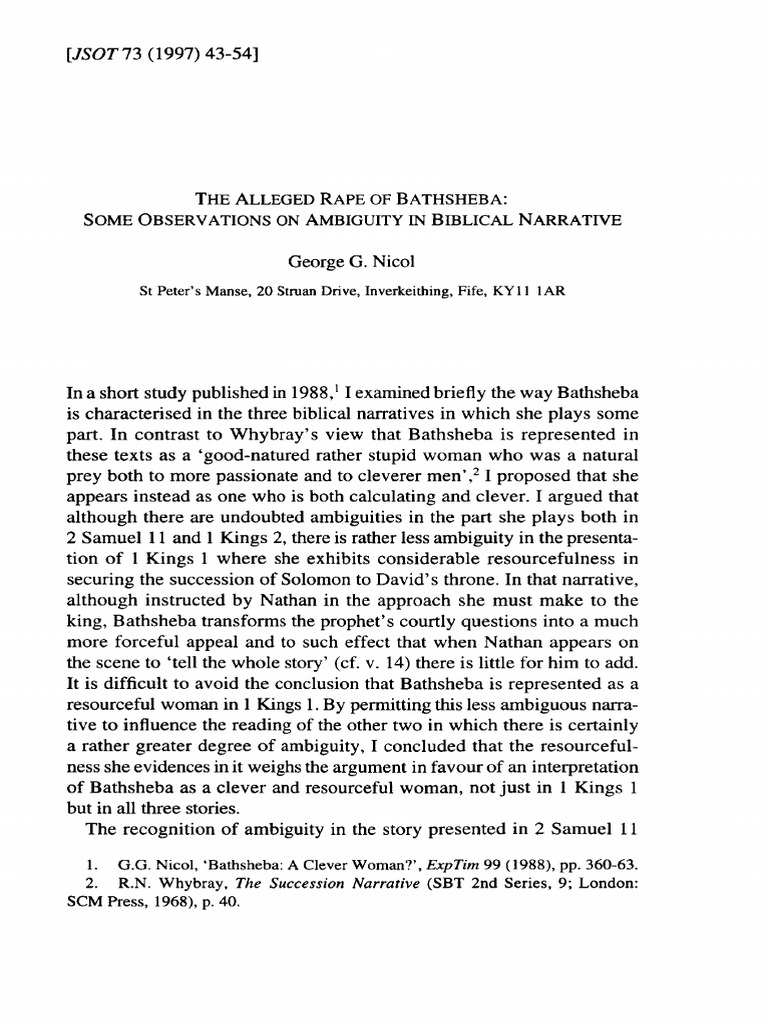 Bathsheba's Ambiguity in Biblical Narrative | PDF | David | Books Of Samuel