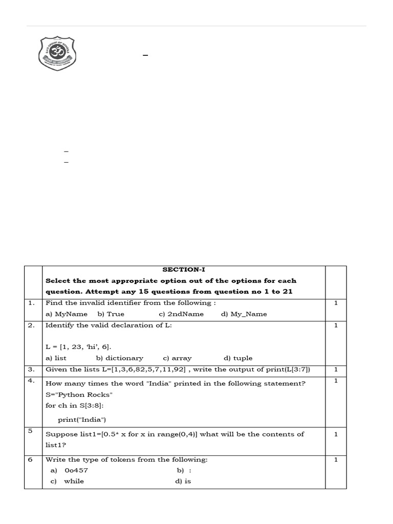 CS XI Pre Half Yearly 2020-Converted | PDF | Computer Programming | Computing