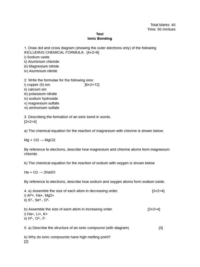 Ionic Bonding Test: Diagrams & Concepts | PDF