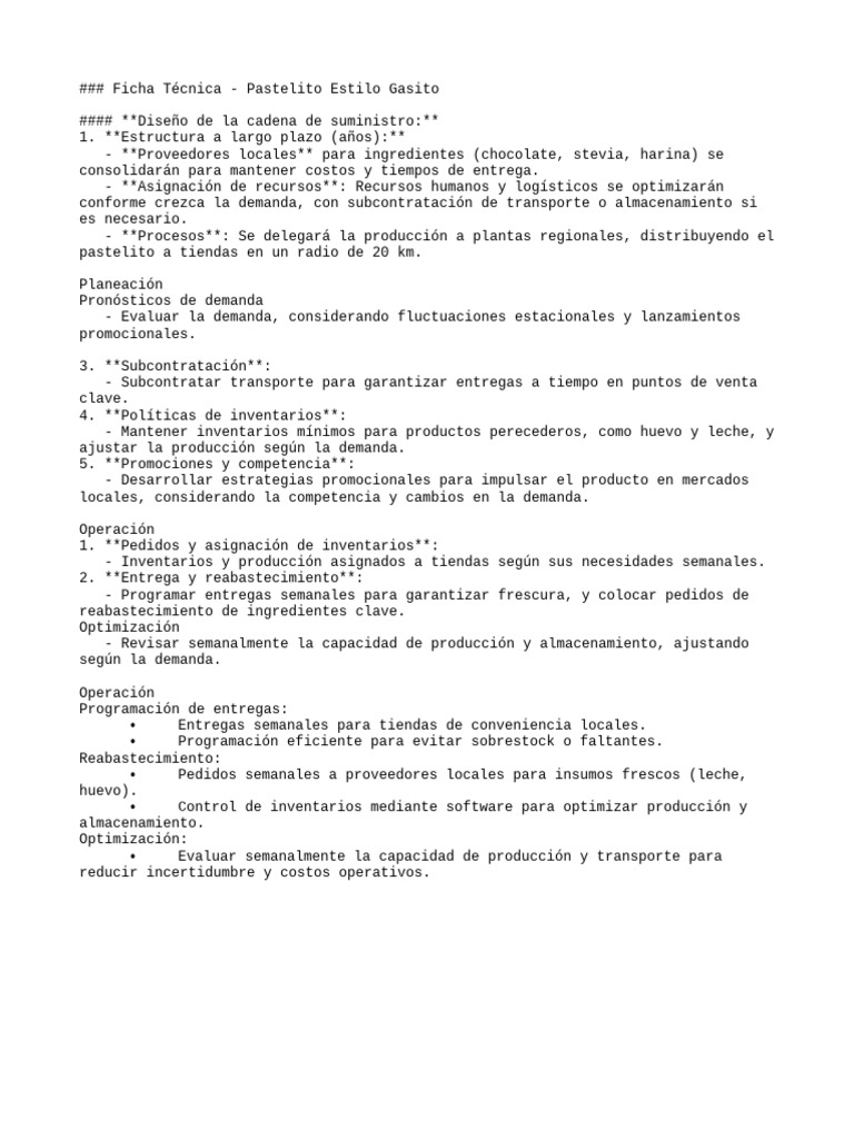 Cadena de Suministro Pastelito Gasito | PDF