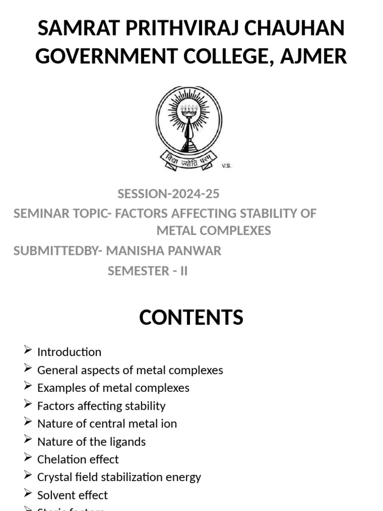 Stability Factors of Metal Complexes | PDF | Coordination Complex | Ion