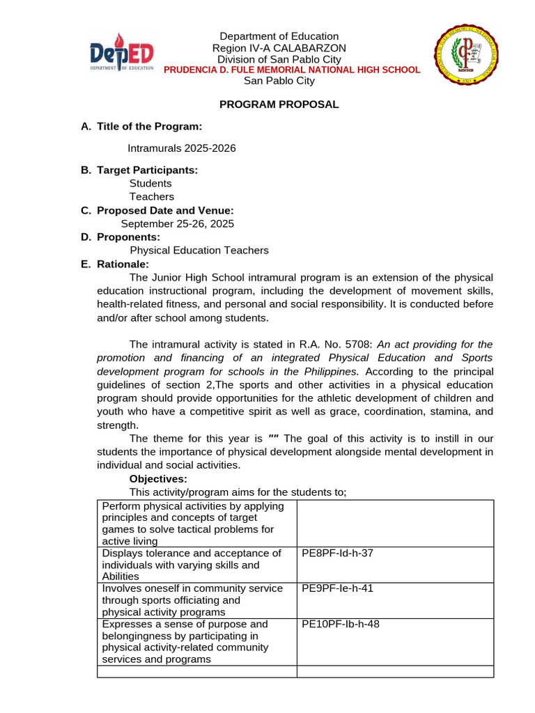 School Intramurals 2025 PDFMNHS | PDF | Physical Education