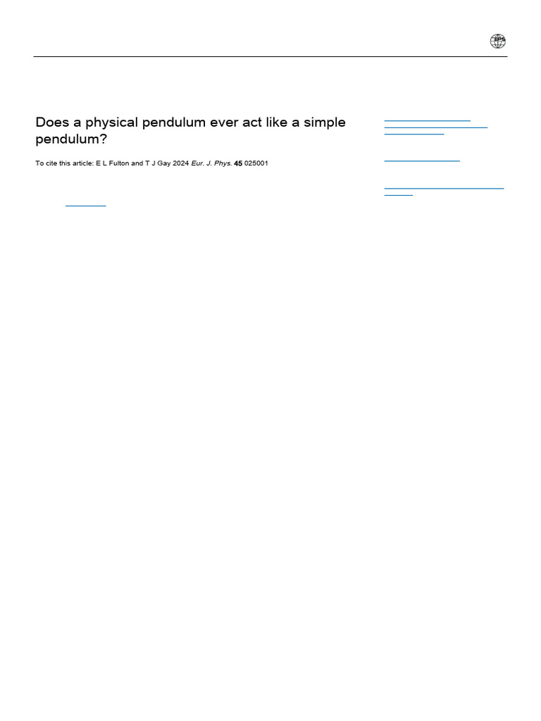 Does A Physical Pendulum Ever Act Like A Simple Pendulum | PDF ...
