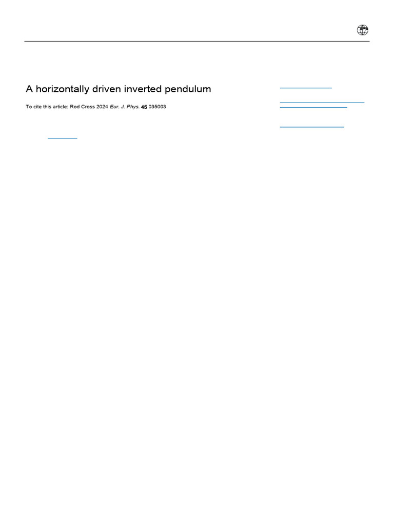 A Horizontally Driven Inverted Pendulum | PDF | Force | Pendulum