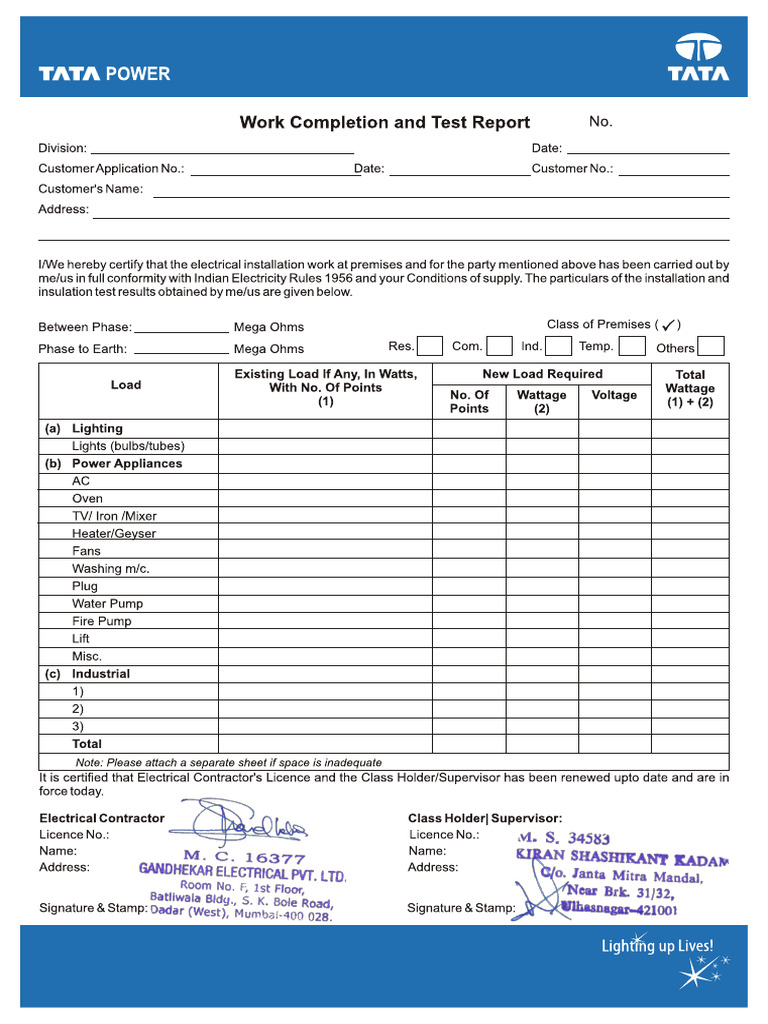 Signed Format - Work Completion & Test Report - CDR | PDF