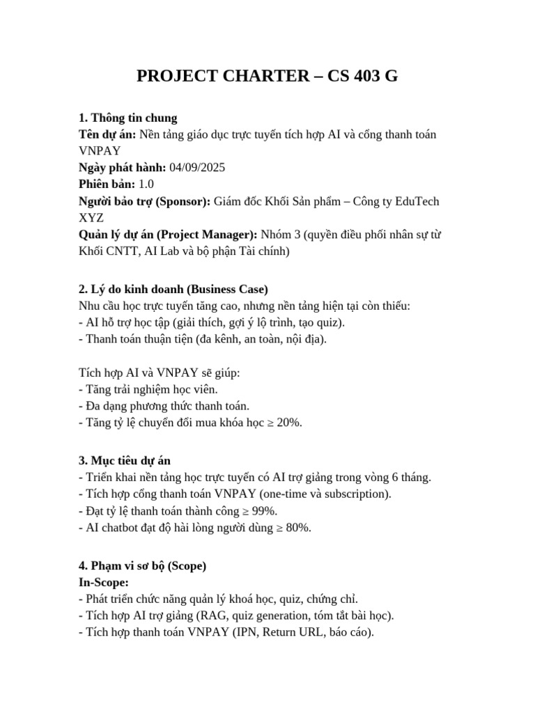 Project Charter | PDF