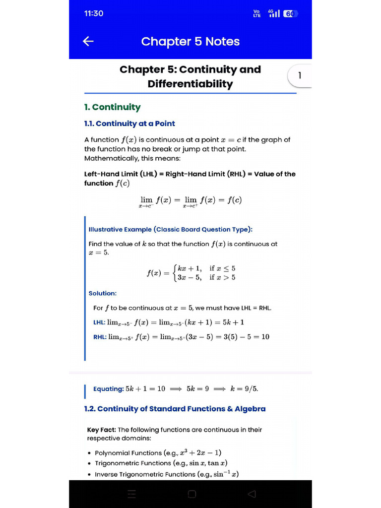 Class 12th Continuity and Differentiability | PDF