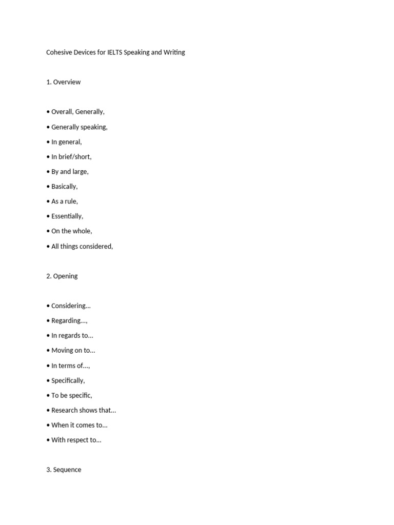 Cohesive Devices For IELTS Speaking and Writing | PDF