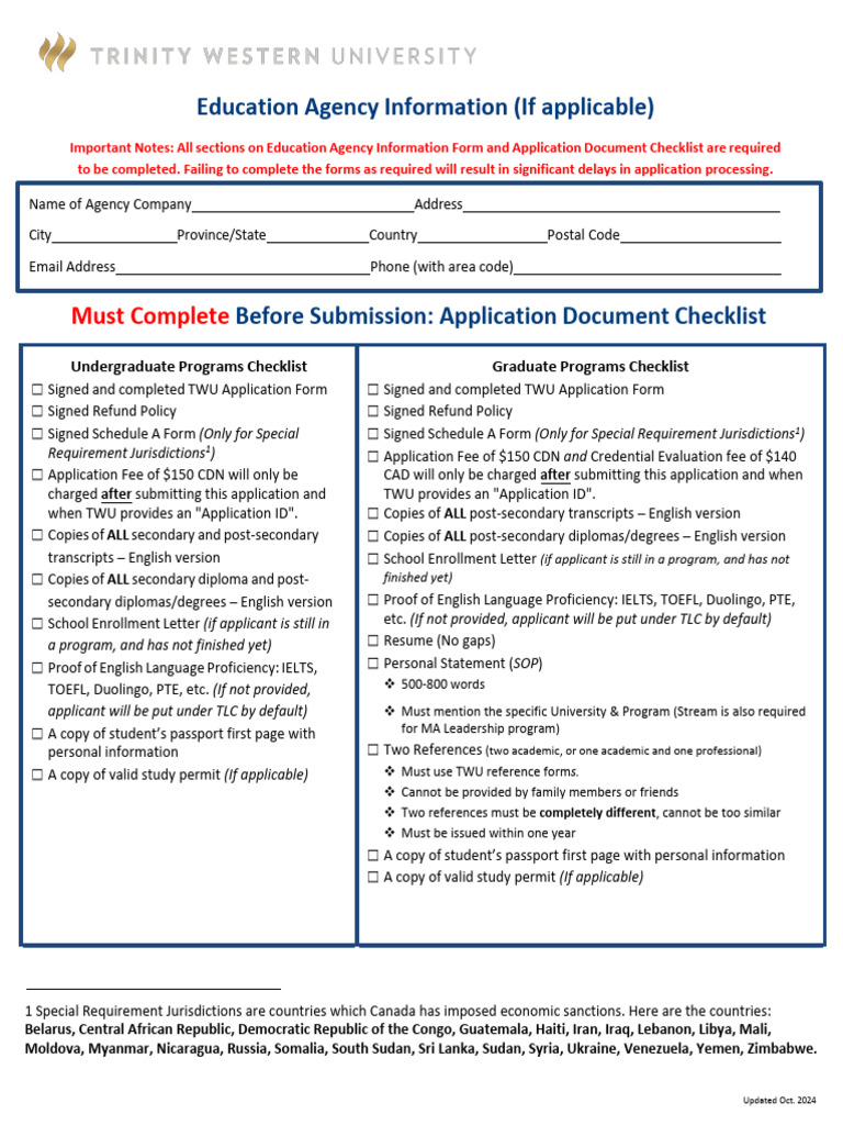 Trinity Western University Application Form V Oct 202 | PDF