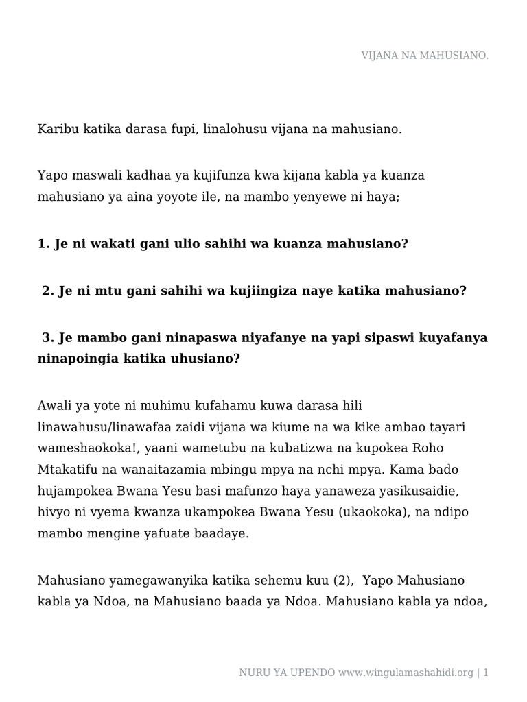 Vijana Na Mahusiano. | PDF