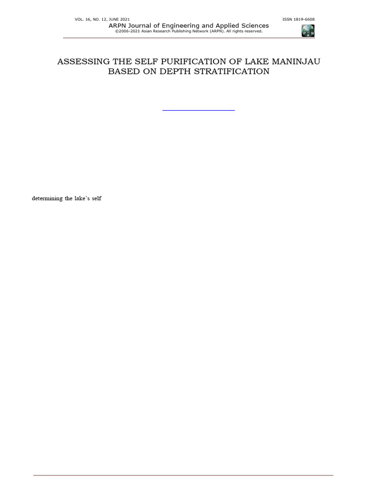 002 2021 e Arpn Assessing The Self Purification of Lake Maninjau | PDF ...