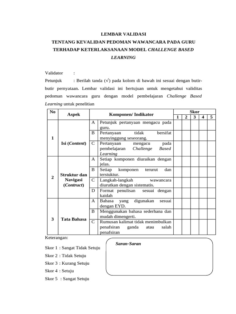 Validasi Pedoman Wawancara Pembelajaran | PDF
